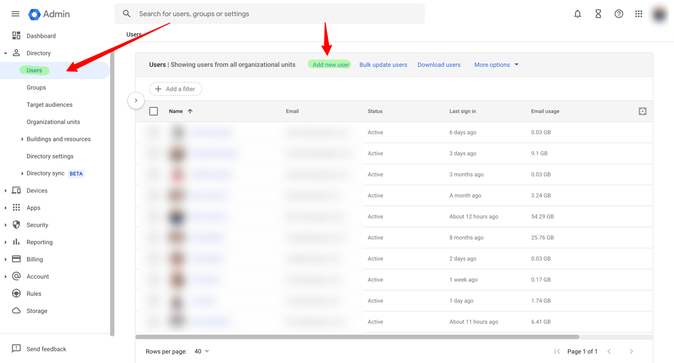 How do I add a new email user for Google Workspace?